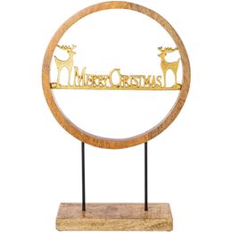 Deko-Schriftzug CREATIV DECO "Merry Christmas, Weihnachtsdeko", beige (natur, goldfarben), B:30cm H:44cm T:7cm, Aluminium, Massivholz, Dekofiguren