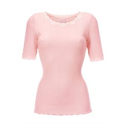 Madeleine Mode Kurzarmshirt MADELEINE "Shirt Shirt mit Spitze", Damen, Gr. 44, rosa (puderros&eacute;), Obermaterial: 93% Baumwolle CO. 7% Elasthan EL., Modern, normal, Shirts