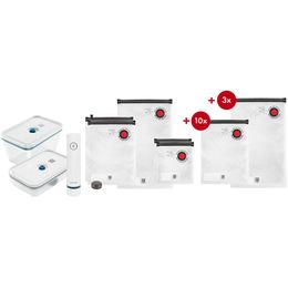 Aufbewahrungssystem Zwilling "Fresh&Save Aufbewahrungsbox", wei&szlig; (la mer), B:32,5cm H:16cm L:46cm, Borosilikatglas, Kunststoff, Silikon, Lebensmittelaufbewahrungsbeh&auml;lter, Borosilikatglas,Kunststoff, Silikon, (Set, 21tlg), (Vakuum Starterset)