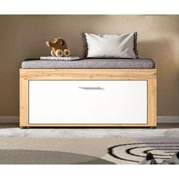 Sitzbank Home Affaire "AOSTA, Breite 100cm, inkl. Sitzkissen, 1 Klappe, 2 F&auml;cher", braun (wotan eiche nachbildung, wotan eiche), B:100cm H:44cm T:35cm, FSC-zertifiziertes Holz, Sitzb&auml;nke, Sitzbank, Garderobenbank, Flurbank, Bank, Dielenbank, Schuhbank, Garderobe
