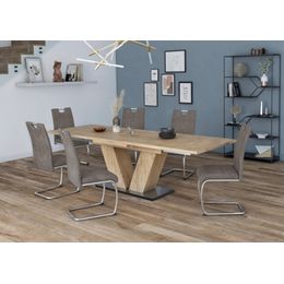 M&auml;usbacher Esstisch M&Auml;USBACHER "Komfort Tisch", braun (asteichefarben, asteiche, asteiche), B:160cm H:76cm T:90cm, Tische, Esstisch Ausziehbarer Esstisch, M&auml;usbacher Esstisch mit V Gestell und Bodenplatte. Breite 180-280