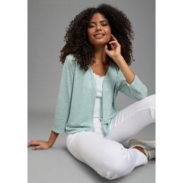 Bolero Flashlights "aus leichtem Jersey-Material", Damen, Gr. 52/54, mint, melange, Jersey, Obermaterial: 50% Polyester, 45% Viskose, 5% Elasthan, unifarben, figurumspielend kurz, V-Ausschnitt, Strickjacken Bolero, in 3/4 Arm, modische Kurzform, f&uuml;r den Alltag