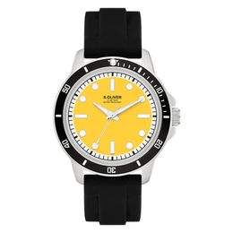 Quarzuhr s.Oliver "Elegant Silicone", schwarz, gelb, Armbanduhren, Herren, Quarzuhr, Armbanduhr, Herrenuhr, Silikonarmband, analog