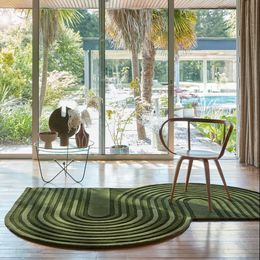 Wollteppich FLAIR RUGS "Conway Retro", gr&uuml;n, B:120cm H:12mm L:180cm, Wolle, Teppiche, Hoch-Tief-Struktur