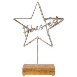 Dekoobjekt CREATIV DECO "LUMEN, Deko-Stern mit Schriftzug "Frohes Fest", silber (silberfarben), B:31cm H:47cm T:7cm, Metall, Dekofiguren, Weihnachtsdeko mit LED Beleuchtung, Batteriebetrieb