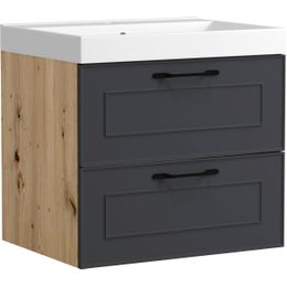 Waschtisch Welltime "CADIZ, Waschtisch", matt grau, B:60cm H:58,5cm T:46cm, Waschtische, Waschtisch, Landhausoptik, schwarze Akzente