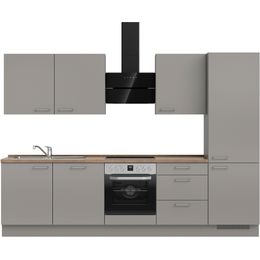 K&uuml;chenzeile Nobilia "Laser II", NEU: individuell anpassbar mit gratis Profi-Beratung", k&uuml;che: grau, korpus: taupegrau, arbeitsplatte: eiche havanna nachbildung, B:300,3cm H:216,6cm T:60cm, Komplettk&uuml;chen-Sets, K&uuml;chenzeile, vormontiert, 300 cm breit, optional mit verschiedenen E‑Ger&auml;te-Sets