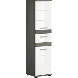 Hochschrank Welltime "LUCCA, H&ouml;he 137 cm, 2 T&uuml;ren, 1 Schubkasten, 2 Fachb&ouml;den", wei&szlig; (rauchsilber nachbildung, wei&szlig; hochglanz tiefzieh), B:35cm H:137cm T:31cm, FSC-zertifizierter Holzwerkstoff, Schr&auml;nke, Hochschrank, Badschrank, Bad-M&ouml;bel, Badezimmer