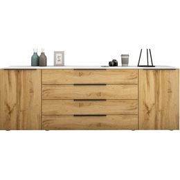 borchardt M&ouml;bel Sideboard BORCHARDT M&Ouml;BEL "Tom, moderne Kommode mit Metallgriffen, 200cm breit", braun (wotan eiche), B:200cm H:72cm T:35cm, Spanplatte, Sideboards, Sideboard, 2 T&uuml;ren, 3 Schubf&auml;cher, Metallgriffe anthrazit