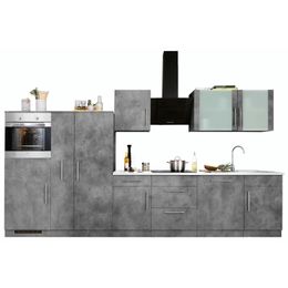 Wiho-K&uuml;chen K&uuml;chenzeile WIHO K&Uuml;CHEN "Cali", grau (k&uuml;che: grau, korpus: betonfarben, arbeitsplatte: canvas grau), B:360cm T:60cm, Komplettk&uuml;chen-Sets, K&uuml;chenzeile, ohne E-Ger&auml;te, Breite 360 cm