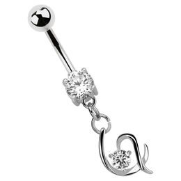 Adelia&acute;s Bauchnabelpiercing ADELIA&acute;S "Piercing - Bauchnabelpiercing Messing Herz Stein", silber, Piercings, Damen, Herz mit Stein, 15 mm L&auml;nge, 1,6 mm St&auml;rke, Messing