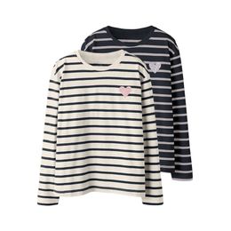 Langarmshirt name it "NKFTENISA 2P LS NREG TOP BOX PB", Jungen, Gr. 122/128, salute pack:gardenia, Jersey, Obermaterial: 100% Baumwolle, geringelt, gestreift, figurbetont normal, Rundhals, Shirts Langarmshirt