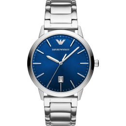 Quarzuhr Emporio Armani, blau (blau, edelstahlfarben), Armbanduhren, Herren, Quarzuhr, Armbanduhr, Herrenuhr, Edelstahlarmband, analog, Tag