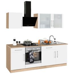 Wiho-K&uuml;chen K&uuml;chenzeile WIHO K&Uuml;CHEN "Cali", wei&szlig; (k&uuml;che: braun, korpus: sonoma eiche nachbildung, arbeitsplatte: sonoma eiche nachbildung), B:220cm T:60cm, Komplettk&uuml;chen-Sets, K&uuml;chenzeile, ohne E-Ger&auml;te, Breite 220 cm