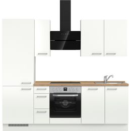 K&uuml;chenzeile Nobilia "Laser II", NEU: individuell anpassbar mit gratis Profi-Beratung", wei&szlig; (k&uuml;che: wei&szlig;, korpus: alpinwei&szlig;, arbeitsplatte: eiche havanna nachbildung), B:240,3cm H:216,6cm T:60cm, Komplettk&uuml;chen-Sets, K&uuml;chenzeile, vormontiert, 240 cm breit, optional mit verschiedenen E‑Ger&auml;te-Sets