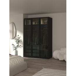 Kleiderschrank Rauch "Schrank Garderobe SKAT SHINE Breiten 151/201/251/301cm, H&ouml;he 223/235cm", schwarz, B:151cm H:223cm T:61cm, Glas, Holzwerkstoff, Schr&auml;nke, Kleiderschrank, edle Schrankfront mit hochwertigen Glasrahment&uuml;ren MADE IN GERMANY
