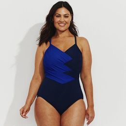 LANDS' END Shape-Badeanzug SLENDER mit Webdetail, Damen,  Blau, Elasthan/Nylon-Mischung, by Lands' End