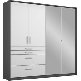 Dreht&uuml;renschrank Rauch "Kleiderschrank Schrank Garderobe Garderobenschrank HOMBURG", wei&szlig; (graumetallic, hochglanz wei&szlig;), B:181cm H:197cm T:54cm, Holzwerkstoff, Schr&auml;nke, Dreht&uuml;renschrank, inkl. Passepartout, oberer Schubkasten mit Einteilung MADE IN GERMANY