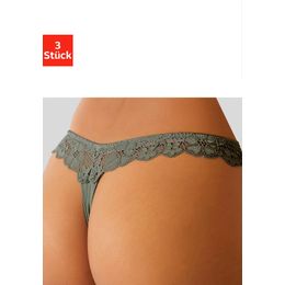 String Petite Fleur, Damen, Gr. 32/34, bunt (khaki, hellgr&uuml;n, mango), Spitze, Obermaterial: 86% Polyester, 14% Elasthan, Unterhosen String, hinten komplett aus zarter Jacquardspitze