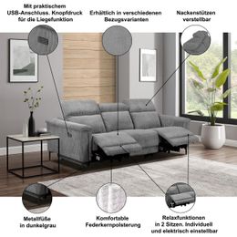 3-Sitzer OTTO HOME "LUND B: 222 cm - OTTO. Verl&auml;ssliche Qualit&auml;t. Mit Relaxfunktion", creme, B:222cm H:97cm T:100cm, Sofas