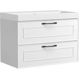 Waschtisch Welltime "CADIZ, Waschtisch", matt wei&szlig;, B:80cm H:58,5cm T:46cm, Waschtische, Waschtisch, Landhausoptik, schwarze Akzente
