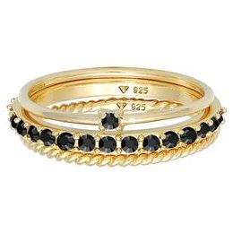 Solit&auml;rring Elli "Stapelring 3er Set 925 Silber, mit Kristallen von Swarovski" Gr. 58, gold, Fingerringe, Damen, 58mm,mit Steinen, Silber 925 (Sterlingsilber)