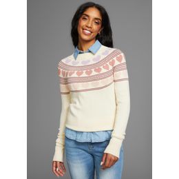 Norwegerpullover Kangaroos, Damen, Gr. 52/54, beige (beige, melange), Strick, Obermaterial: 50% Viskose, 26% Polyamid, 24% Polyester, figurumspielend h&uuml;ftlang, Rundhals, Raglan&auml;rmel Rippb&uuml;ndchen, Pullover Norwegerpullover, mit Herzen