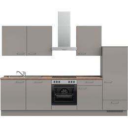 K&uuml;chenzeile Nobilia "Laser I", NEU: individuell anpassbar mit gratis Profi-Beratung", grau (k&uuml;che: grau, korpus: taupegrau, arbeitsplatte: eiche havanna nachbildung), B:300,3cm H:216,6cm T:60cm, Komplettk&uuml;chen-Sets, K&uuml;chenzeile, vormontiert, 300 cm breit, optional mit verschiedenen E‑Ger&auml;te-Sets