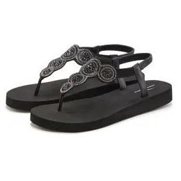 Badezehentrenner Venice Beach "Sandale, Badeschuh, Badelatsche, Flip Flop, Badeschlappe, Sommerschuhe", Damen, Gr. 42, schwarz, Obermaterial: 100% Lederimitat. Decksohle: 100% Synthetik. Futter: 100% Lederimitat. Laufsohle: 100% Synthetik, Glitzer, unifarben, Schuhe Zehenstegsandale, Zehentrenner ultraleicht mit Glitzerdetails VEGAN