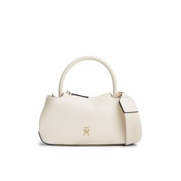 Henkeltasche Tommy Hilfiger "TH LOGOTAPE MINI SATCHEL", Damen, Gr. B/H/T: 25cm x 13cm x 10cm, creme, Lederimitat, Taschen, Damen Handtasche, Umh&auml;ngetasche mit goldfarbenen Details