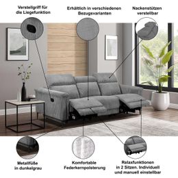 3-Sitzer OTTO HOME "LUND B: 222 cm - OTTO. Verl&auml;ssliche Qualit&auml;t. Mit Relaxfunktion", creme, B:222cm H:97cm T:100cm, Sofas
