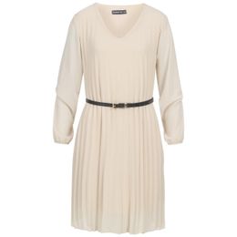 Shirtkleid CLOUD 5IVE "CLOUD 5IVE Cloud 5ive Pleated Dress with belt", Damen, Gr. XL, US-Gr&ouml;&szlig;en, beige, 100% Polyester, unifarben, normal, Kleider Shirtkleid