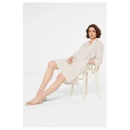 Sommerkleid SENSES.THE LABEL, Damen, Gr. S, US-Gr&ouml;&szlig;en, beige (summer sand), Web, Material: 50% Baumwolle, 50% Leinen, unifarben, regular fit Midi, V-Ausschnitt, eingesetzt 1-Knopf-Manschette, Kleider Sommerkleid, mit Seitenschlitze