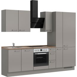 K&uuml;chenzeile Nobilia "Laser II", NEU: individuell anpassbar mit gratis Profi-Beratung", grau (k&uuml;che: grau, korpus: taupegrau, arbeitsplatte: eiche havanna nachbildung), B:270,3cm H:216,6cm T:60cm, Komplettk&uuml;chen-Sets, K&uuml;chenzeile, vormontiert, 270 cm breit, optional mit verschiedenen E‑Ger&auml;te-Sets