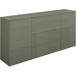 M&auml;usbacher Kommode M&Auml;USBACHER, olivgr&uuml;n matt lack nb, glas olivegr&uuml;n glanz, B:179cm H:89cm T:42cm, Sideboards, Kommode, Kommode BHT 179/89/42 cm, Push to open, Front+Oberplatte=Glas