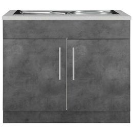 Wiho-K&uuml;chen Sp&uuml;lenschrank WIHO K&Uuml;CHEN "Cali", grau (front und korpus: betonfarben, arbeitsplatte: canvas grau), B:100cm H:85cm T:60cm, Schr&auml;nke, Sp&uuml;lenschrank, 100 cm breit