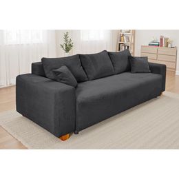 Schlafsofa Collection AB "Yves, B: 243 cm, Liegefl. 142x194 cm", grau (anthrazit), B:243cm T:94cm, 100% Polyester, Sofas, Schlafsofa, Bettfunktion, Bettkasten & 2 Zierkissen, Federkern