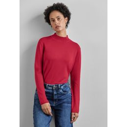 Rollkragenpullover Street One, Damen, Gr. 34, rot (autumn rot), Stoff, 75% Viskose, 25% Polyamid, unifarben, normal normal, hoch geschlossener Ausschnitt, B&uuml;ndchen, Pullover Rollkragenpullover, mit Materialmix
