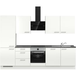 K&uuml;chenzeile Nobilia "Laser II", NEU: individuell anpassbar mit gratis Profi-Beratung", k&uuml;che: wei&szlig;, korpus: alpinwei&szlig;, arbeitsplatte: schwarzbeton nachbildung, B:300,3cm H:216,6cm T:60cm, Komplettk&uuml;chen-Sets, K&uuml;chenzeile, vormontiert, 300 cm breit, optional mit verschiedenen E‑Ger&auml;te-Sets