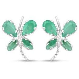 Paar Ohrstecker VIRA JEWELS "Silber 925 rhodiniert Schmetterling-Motiv mit echtem Smaragd", wei&szlig; (wei&szlig;, gr&uuml;n), Ohrringe, Damen, one-size, 1,2, Silber 925 (Sterlingsilber)