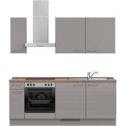 K&uuml;chenzeile Nobilia "Laser I", NEU: individuell anpassbar mit gratis Profi-Beratung", grau (k&uuml;che: grau, korpus: taupegrau, arbeitsplatte: eiche havanna nachbildung), B:210,3cm H:216,6cm T:60cm, Komplettk&uuml;chen-Sets, K&uuml;chenzeile, vormontiert, 210 cm breit, optional mit verschiedenen E‑Ger&auml;te-Sets