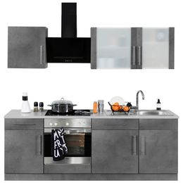 Wiho-K&uuml;chen K&uuml;chenzeile WIHO K&Uuml;CHEN "Cali", grau (k&uuml;che: grau, korpus: betonfarben, arbeitsplatte: canvas grau), B:220cm T:60cm, Komplettk&uuml;chen-Sets, K&uuml;chenzeile, ohne E-Ger&auml;te, Breite 220 cm