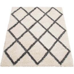 Hochflor-Teppich Paco Home "Arezzo 681", grau (wei&szlig;, anthrazit), B:120cm H:49mm L:160cm, Polypropylen, Teppiche, modernes Rauten Design, sehr weicher Flor