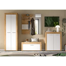 Garderoben-Set Home Affaire "AOSTA, Breite 285cm, 5-teilige Garderobenkombination", wei&szlig; (wotan eiche nachbildung), B:285cm H:191cm T:35cm, Kastenm&ouml;bel-Sets, Flurkombination, Kombination, Garderobe, Dielen-Set, Garderobenm&ouml;bel