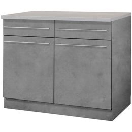 Wiho-K&uuml;chen Unterschrank WIHO K&Uuml;CHEN "Chicago", grau (front und korpus: betonfarben, arbeitsplatte: canvas grau), B:100cm H:85cm T:60cm, Schr&auml;nke, Unterschrank, 100 cm breit, 2 Schubk&auml;sten und 2 T&uuml;ren, f&uuml;r viel Stauraum