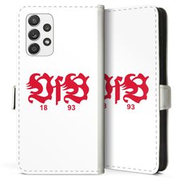 DeinDesign Galaxy A52s 5G Handy Klapph&uuml;lle Handyh&uuml;lle aus Kunst Leder wei&szlig; Flip Case Official Licensed Product Lettering Vfb Stuttgart Sideflip mit Lasche