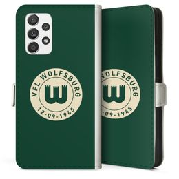 DeinDesign Galaxy A52s 5G Handy Klapph&uuml;lle Handyh&uuml;lle aus Kunst Leder wei&szlig; Flip Case 80 Jahre Vfl Wolfsburg Official Licensed Product Sideflip mit Lasche
