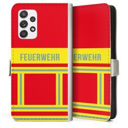 DeinDesign Galaxy A52s 5G Handy Klapph&uuml;lle Handyh&uuml;lle aus Kunst Leder wei&szlig; Flip Case Fire Fighters Life Saver Fire Fighter Sideflip mit Lasche