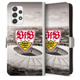 DeinDesign Galaxy A52s 5G Handy Klapph&uuml;lle Handyh&uuml;lle aus Kunst Leder wei&szlig; Flip Case Official Licensed Product Vfb Stuttgart Stadium Sideflip mit Lasche