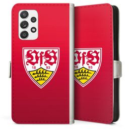 DeinDesign Galaxy A52s 5G Handy Klapph&uuml;lle Handyh&uuml;lle aus Kunst Leder wei&szlig; Flip Case Logo Official Licensed Product Vfb Stuttgart Sideflip mit Lasche